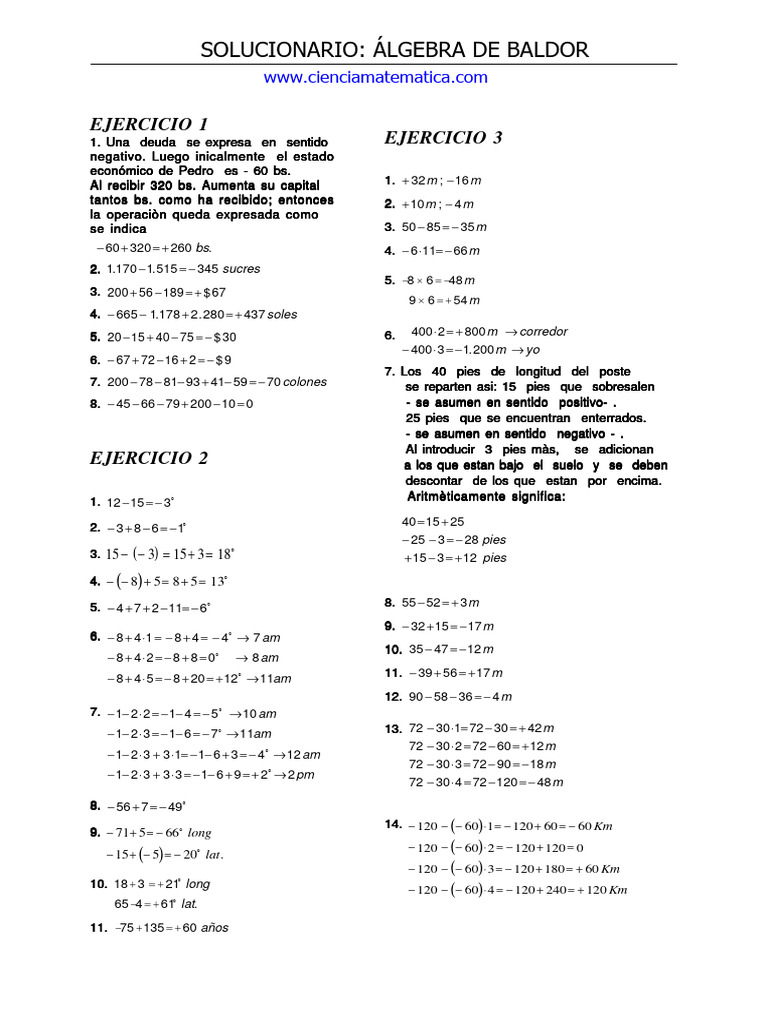 Sol Álgebra de Baldor-Ejercicios - 1-42 | PDF