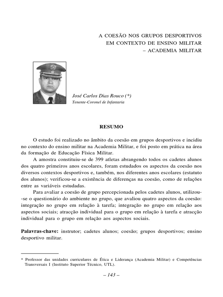A Coesao Nos Grupos Desportivos em Contexto de Ensino Militar Academia Militar | PDF | Ciência ...