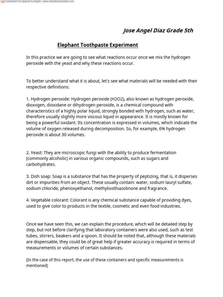 Pasta de Dientes para Elefante Angel - Es.en | PDF | Hydrogen Peroxide ...