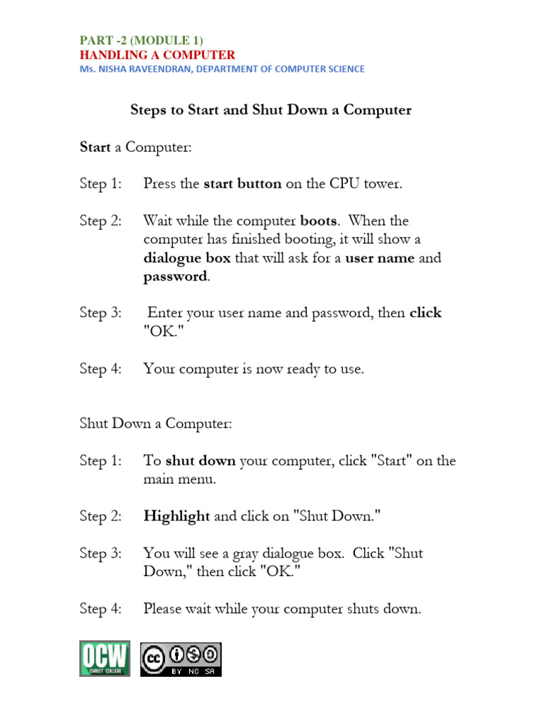 Steps To Start and Shut Down A Computer Start A Computer | PDF ...