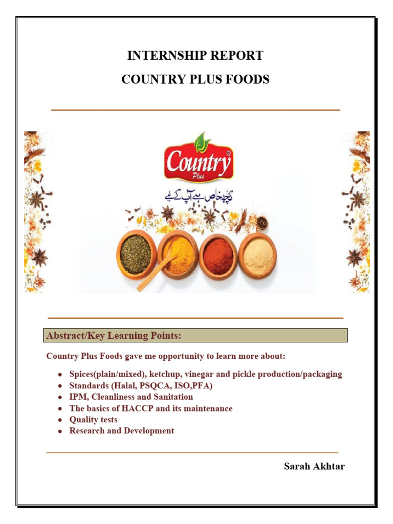 Sarah Akhtar Internship Report | PDF | Titration | Chemistry