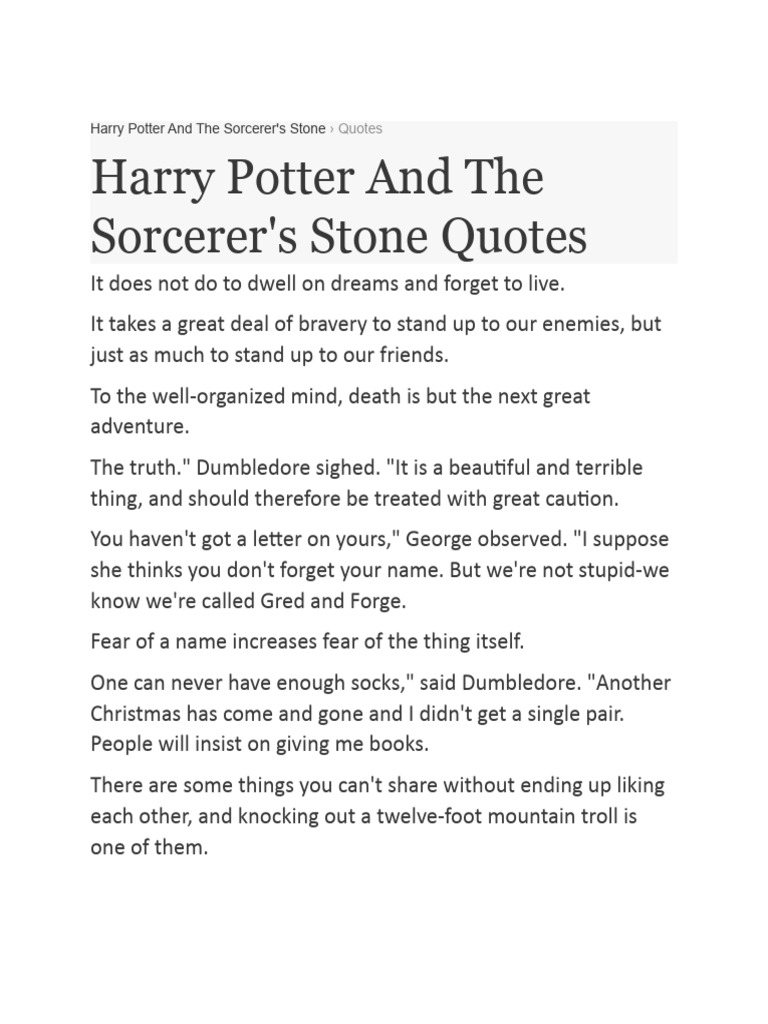 Harry Potter Famous Quotes Book 1 | PDF | Contemporary Fantasy Novels ...