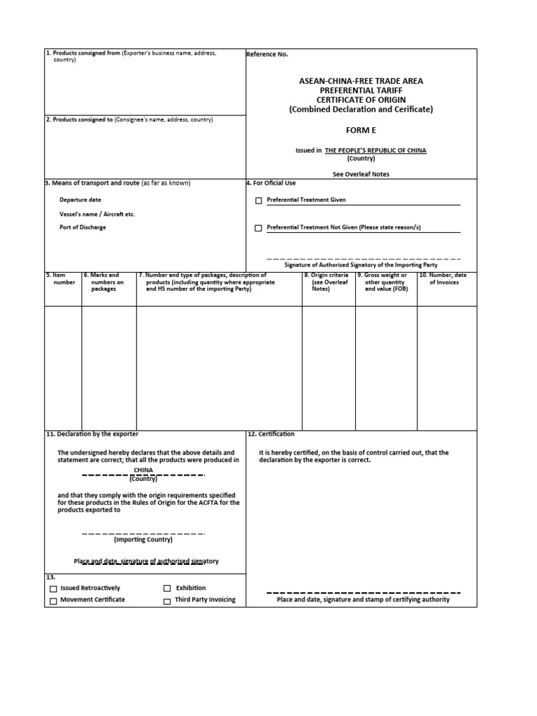 CO Form E | PDF | International Trade | Trade