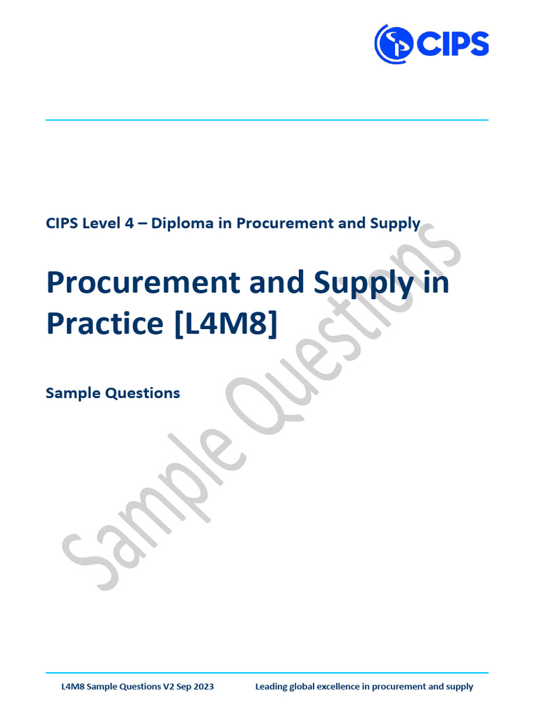 CIPS L4M8 Sample Questions V2 | PDF | Procurement | Supply Chain