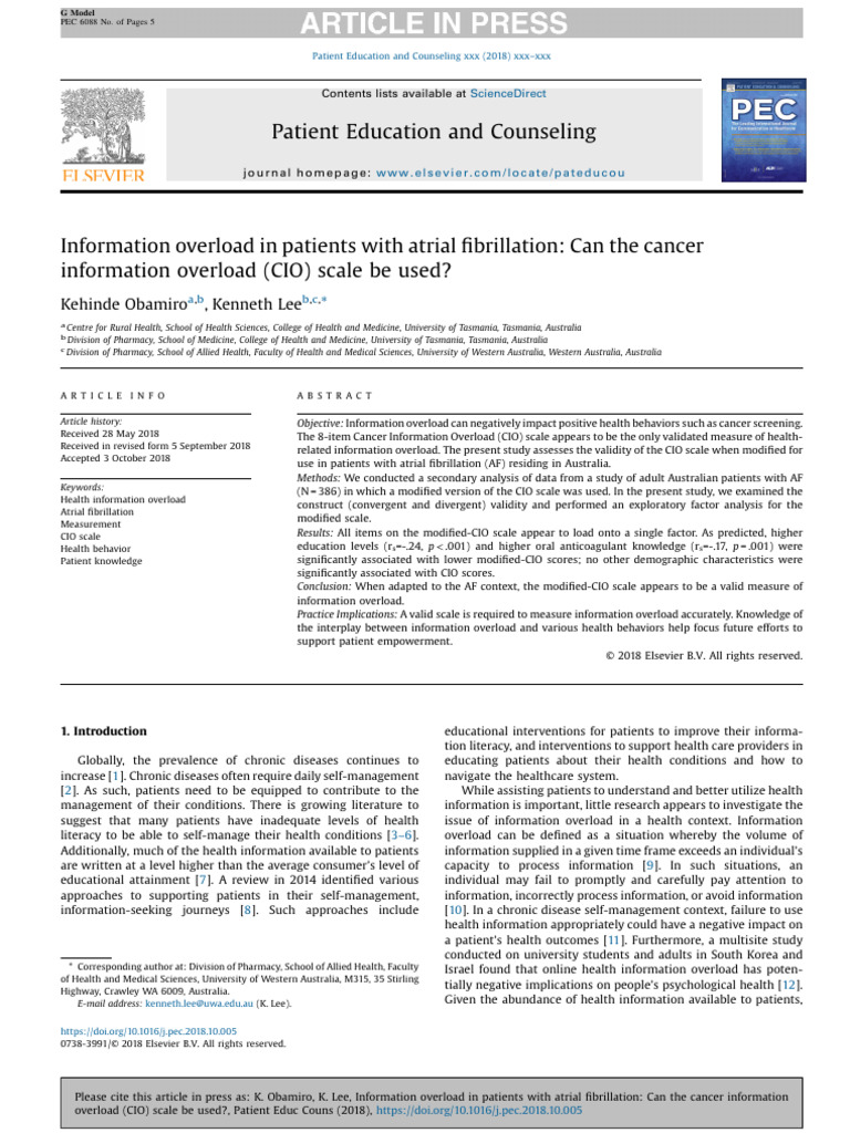 Information Overload in Patients With Atrial Fibrillation | PDF ...