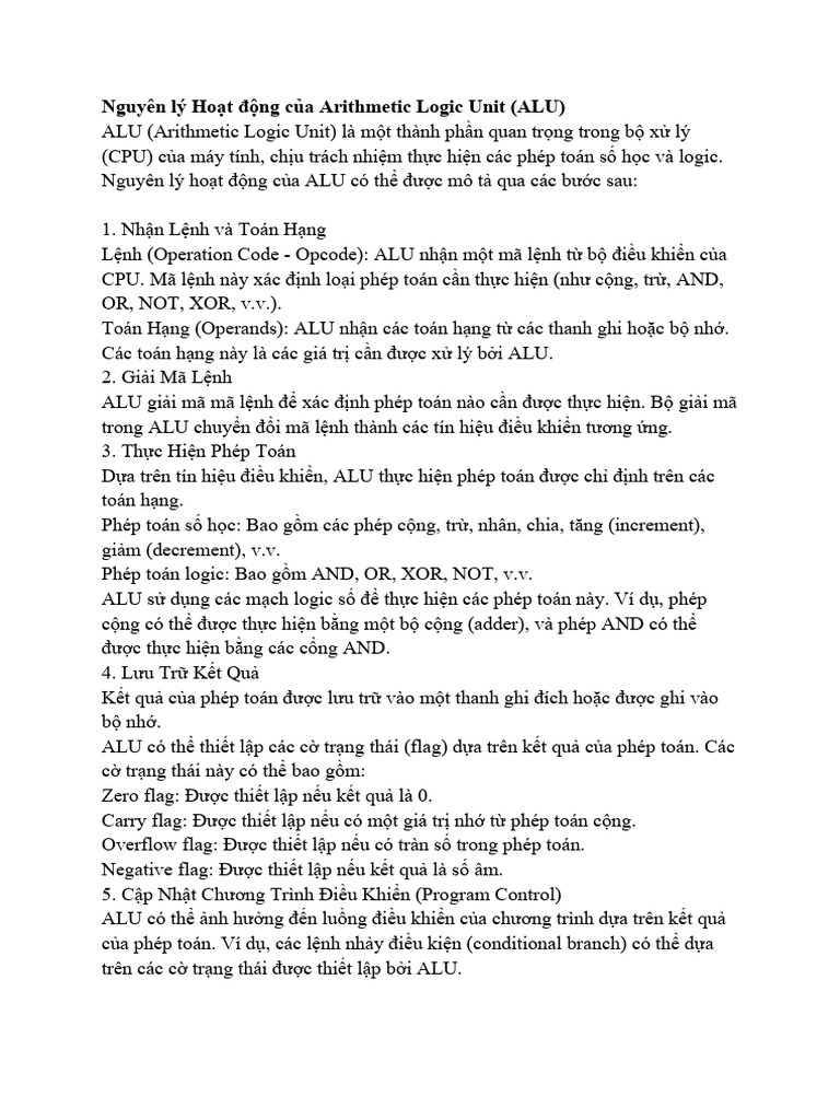 Nguyên Lý Ho T Đ NG C A Arithmetic Logic Unit (ALU) | PDF