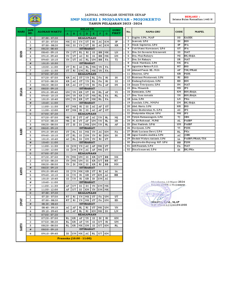 JADWAL Genap 2023-2024 - Ramandhan 1445H 2 | PDF