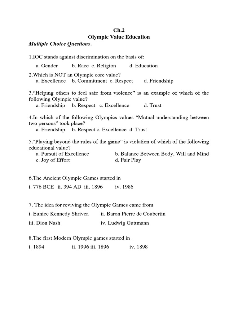 Ch.2 MCQs | PDF | Olympic Games | Multi Sport Events