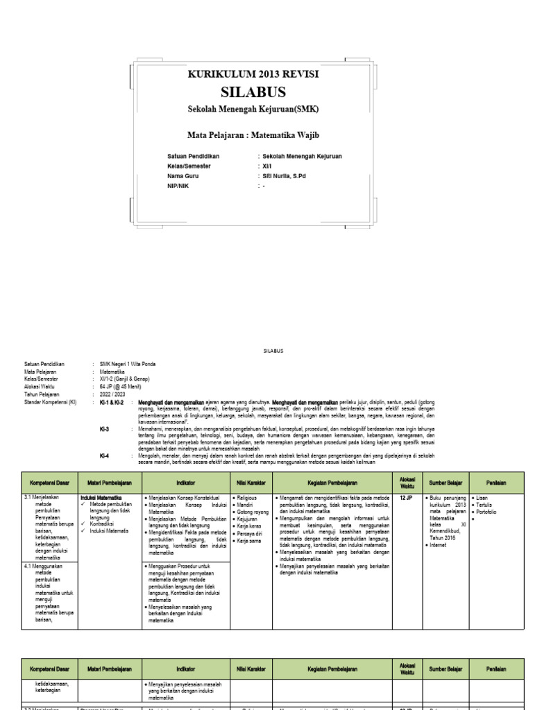 Silabus MTK Wajib Kelas 11 (3 Kolom) - Iguru31.blogspot | PDF