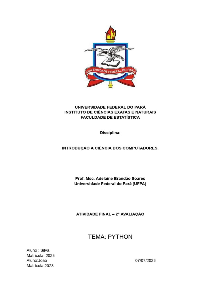 Atividade Final - 2° Avaliação Tema - Python | PDF Atividade Final - 2° Avaliação Tema - Python | PDF