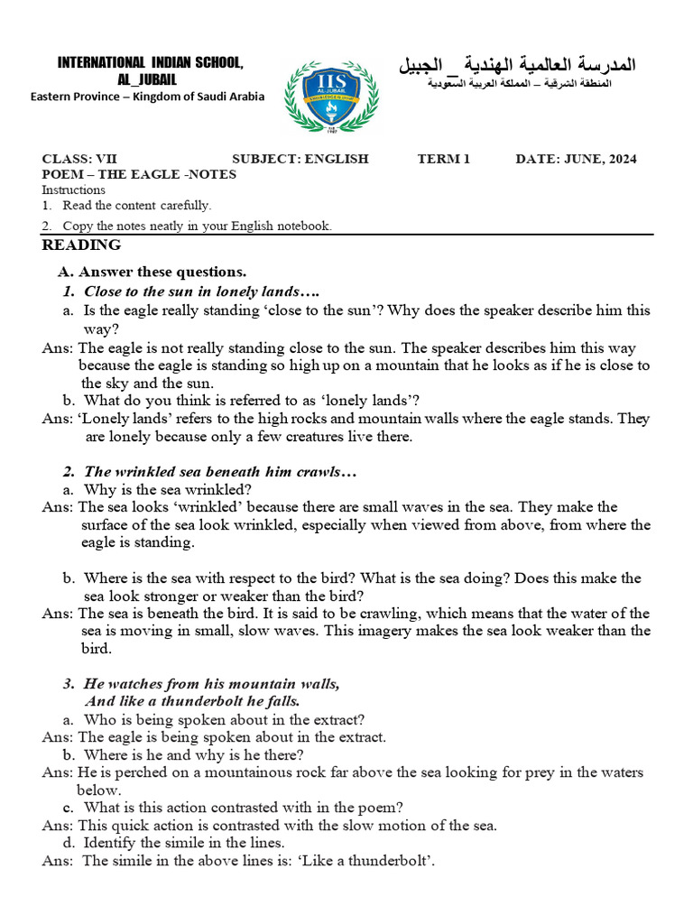 The Eagle, Class 7 | PDF