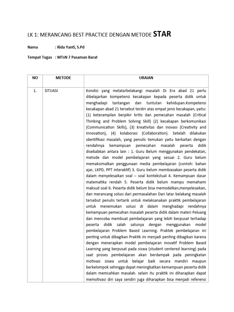LK 1 Merancang Best Praktice Dengan Metode Star | PDF