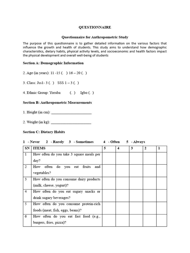 Questionnaire 5 | Download Free PDF | Physical Fitness