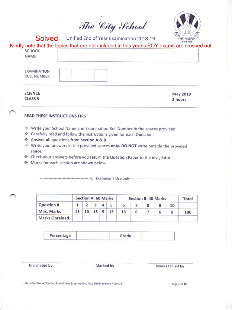 Sci Solved-Past Paper 18-19 | PDF | Earth | Water
