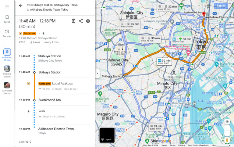 Shibuya Station To Akihabara Electric Town - Google Maps | PDF