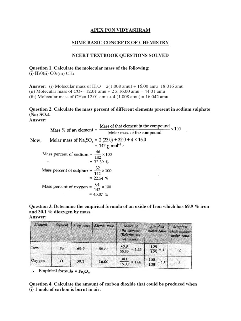Class Xi Chpt 1 Pdf Stoichiometry Mole Unit