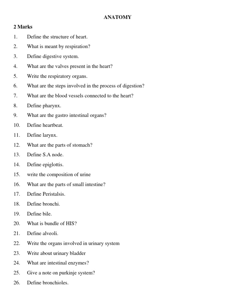 Anatomy - Model Questions | PDF | Lung | Urinary System