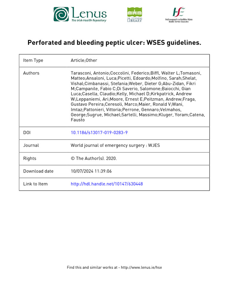 Perforated and Bleeding Peptic Ulcer: WSES Guidelines.: Find This and Similar Works at - HTTP ...