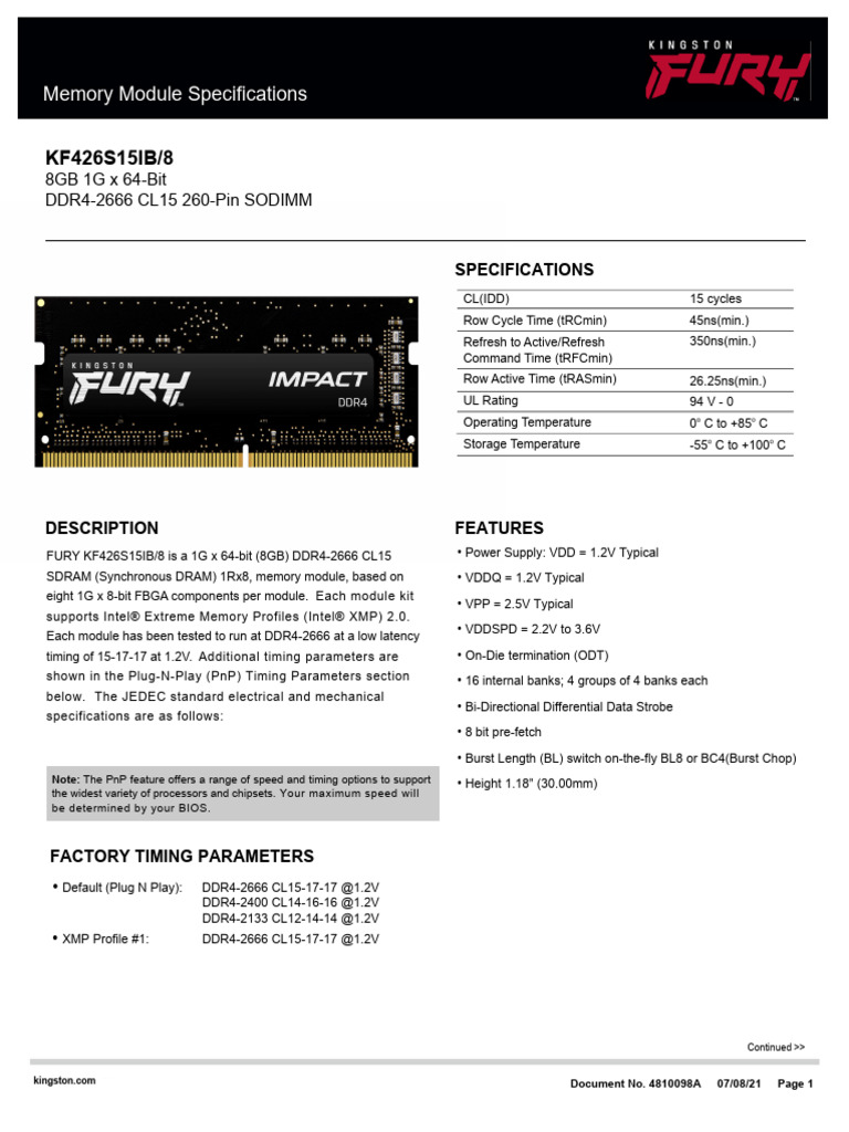 Kingston Fury Impact Ddr4 2666 | PDF | Dynamic Random Access Memory | Computer Science