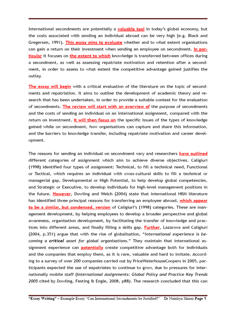 Essay Writing - Example Essay | PDF | Knowledge | Employee Retention