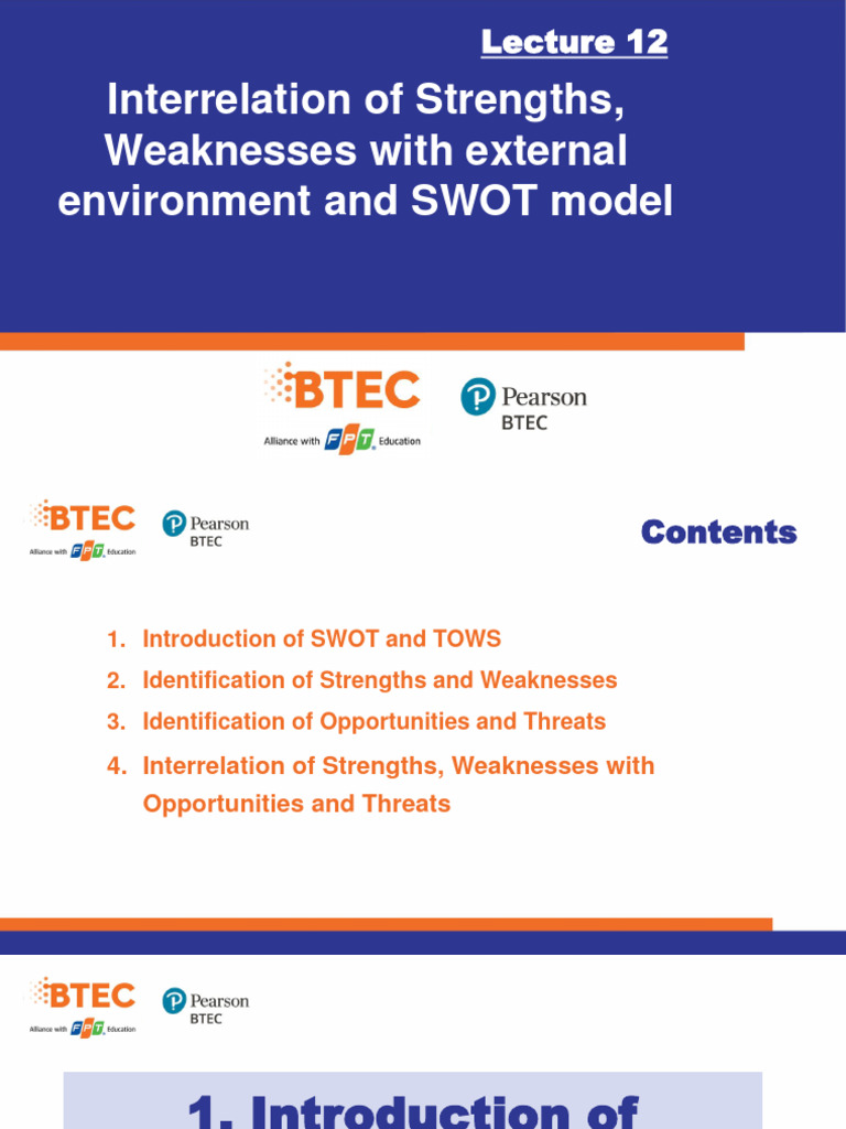 Lecture 12 - Interrelation of Strengths, Weaknesses With External ...