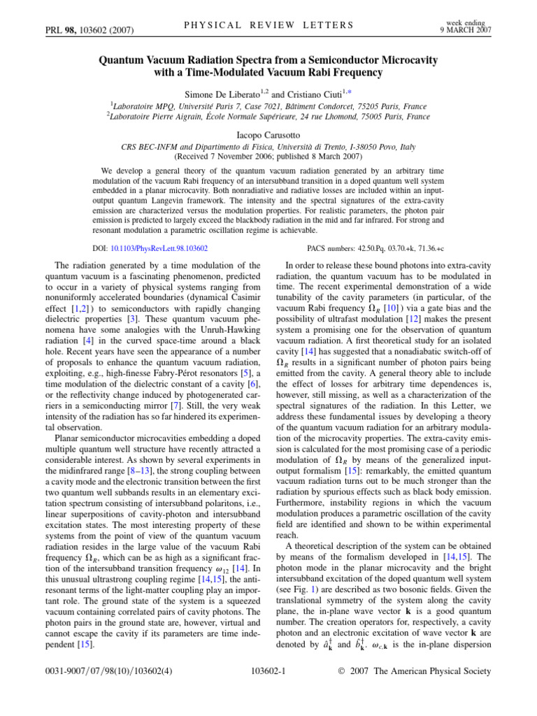Quantum Vacuum Radiation in Microcavities | PDF | Electromagnetic ...