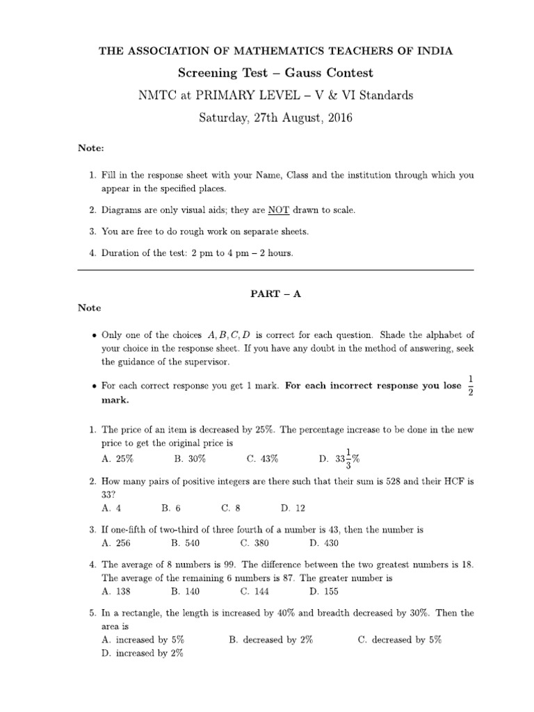 NMTC 2016 Stage 1 | PDF