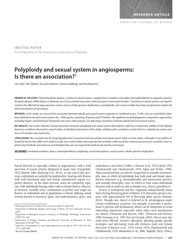 American J of Botany - 2016 - Glick - Polyploidy and Sexual System in ...