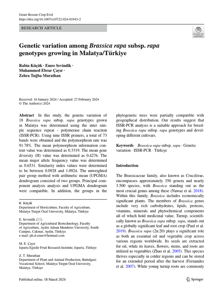 Genetic Variation Among Brassica Rapa Subsp. Rapa Genotypes Growing in ...