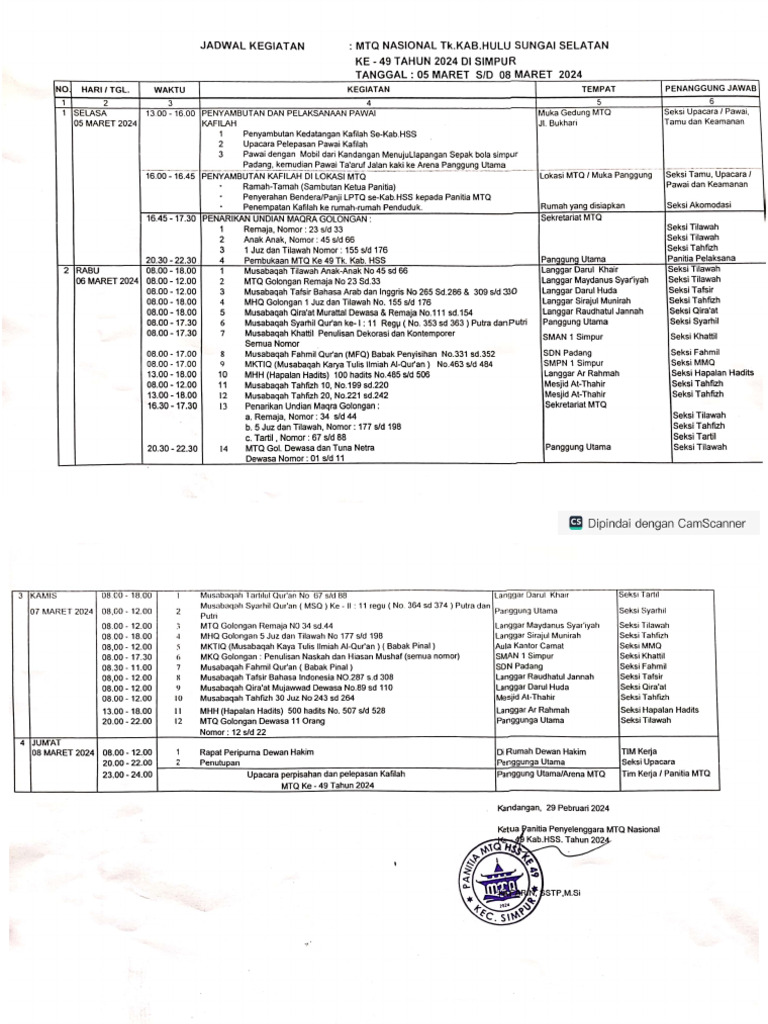 Jadwal MTQ Kec. Simpur | PDF