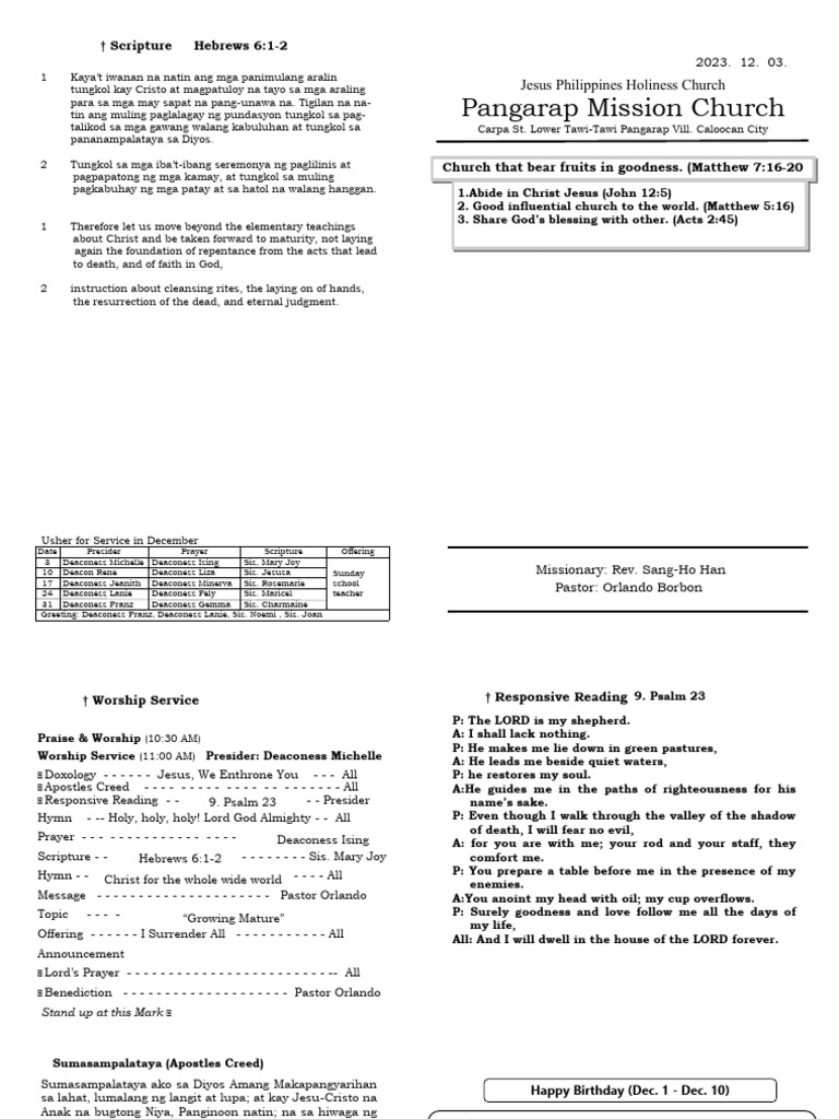 Sunday Service Program 1203 | PDF | Religious Belief And Doctrine ...