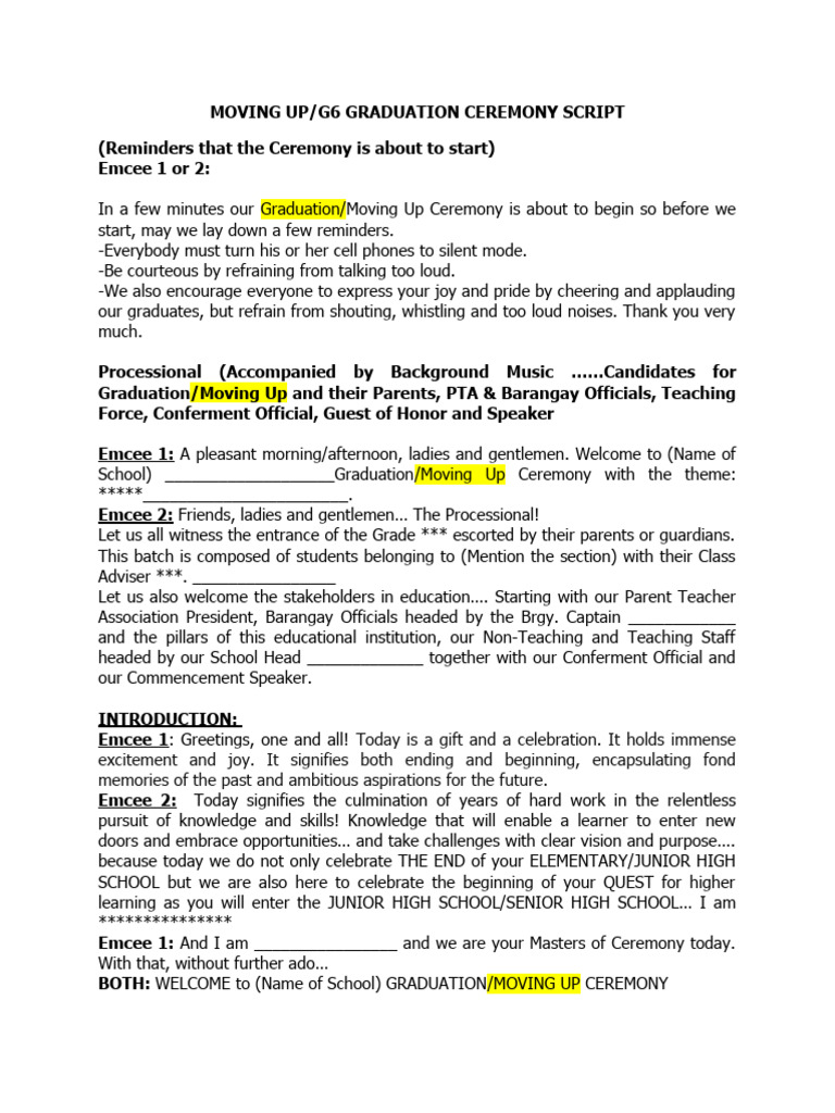 K. MOVING UP_G6 Graduation SCRIPT | PDF