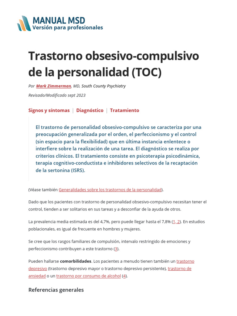 Trastorno Obsesivo-Compulsivo de La Personalidad (TOC) - Trastornos Psiquiátricos - Manual MSD ...