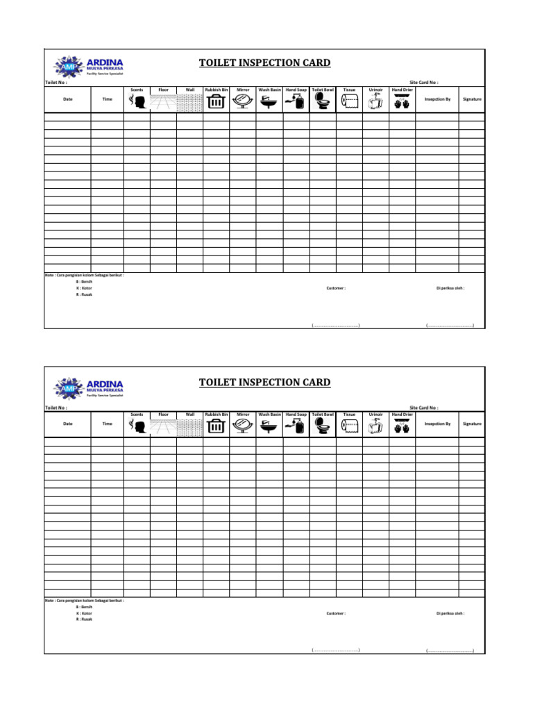 Toilet Inspection Card | PDF | Hygiene | Sanitation
