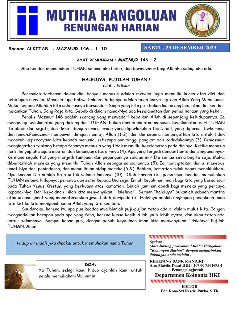 Haleluya, Pujilah Tuhan ! | PDF