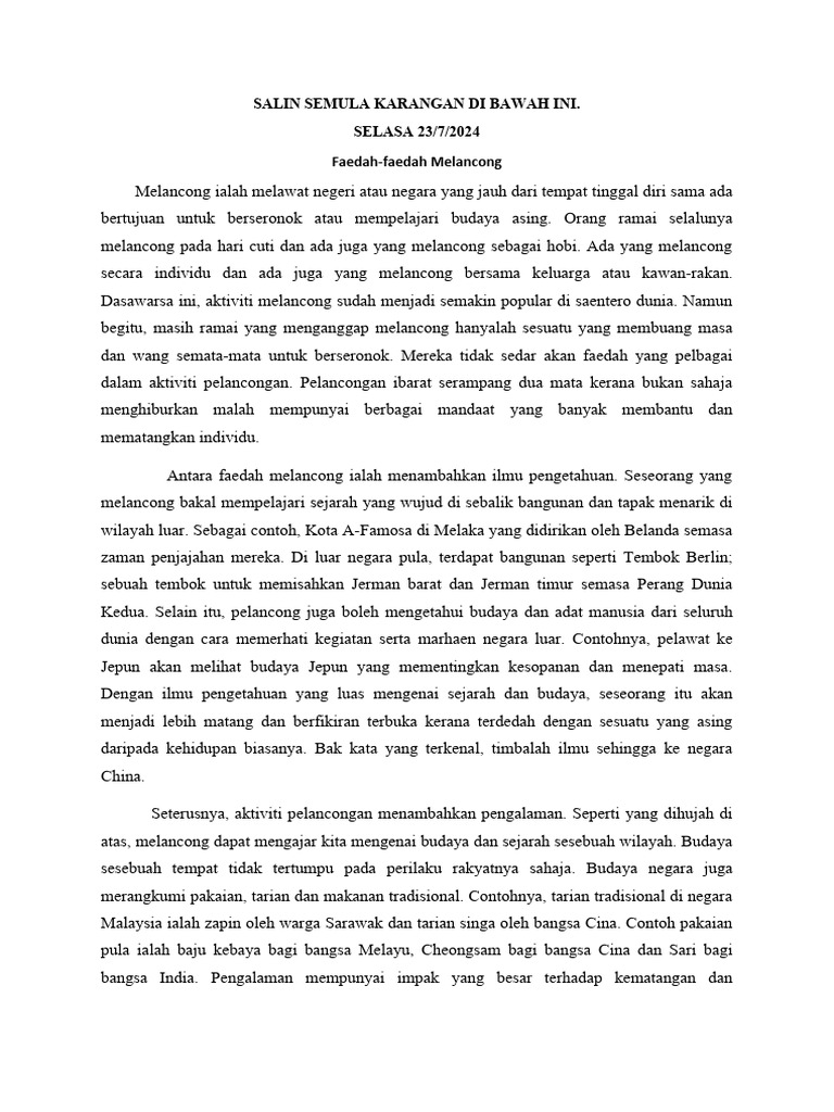 Salin Semula Karangan Di Bawah Ini 2 Dedi Dan 2 Cekal | PDF | Perjalanan