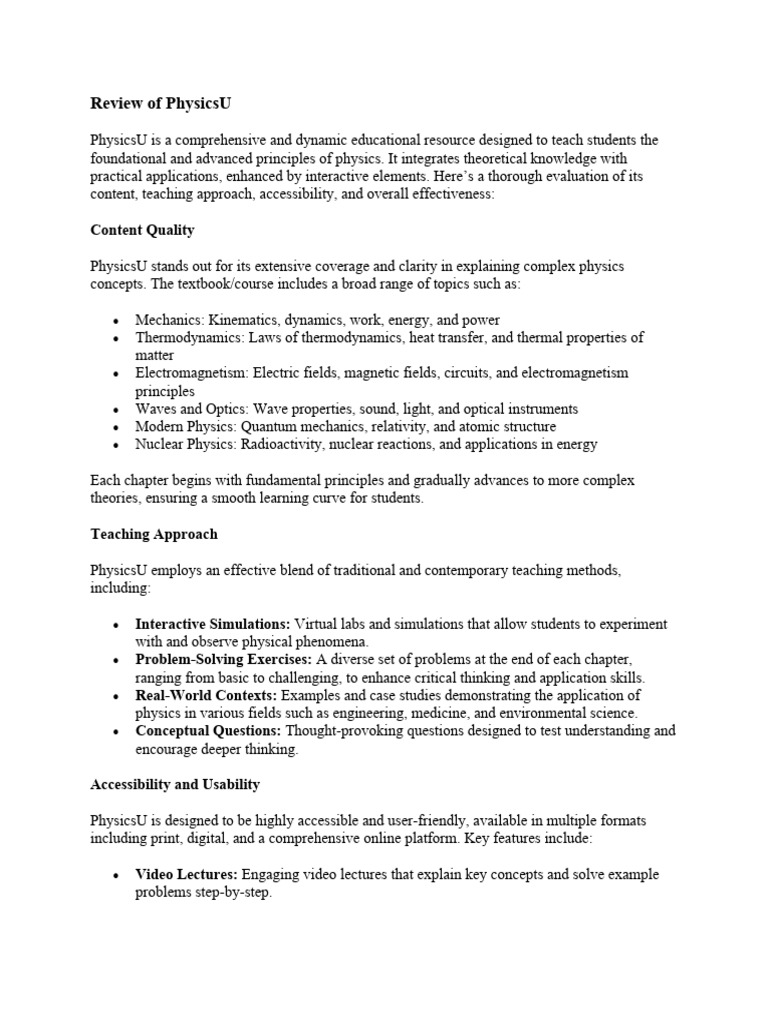 Review of PhysicsU | PDF | Physics | Physical Sciences