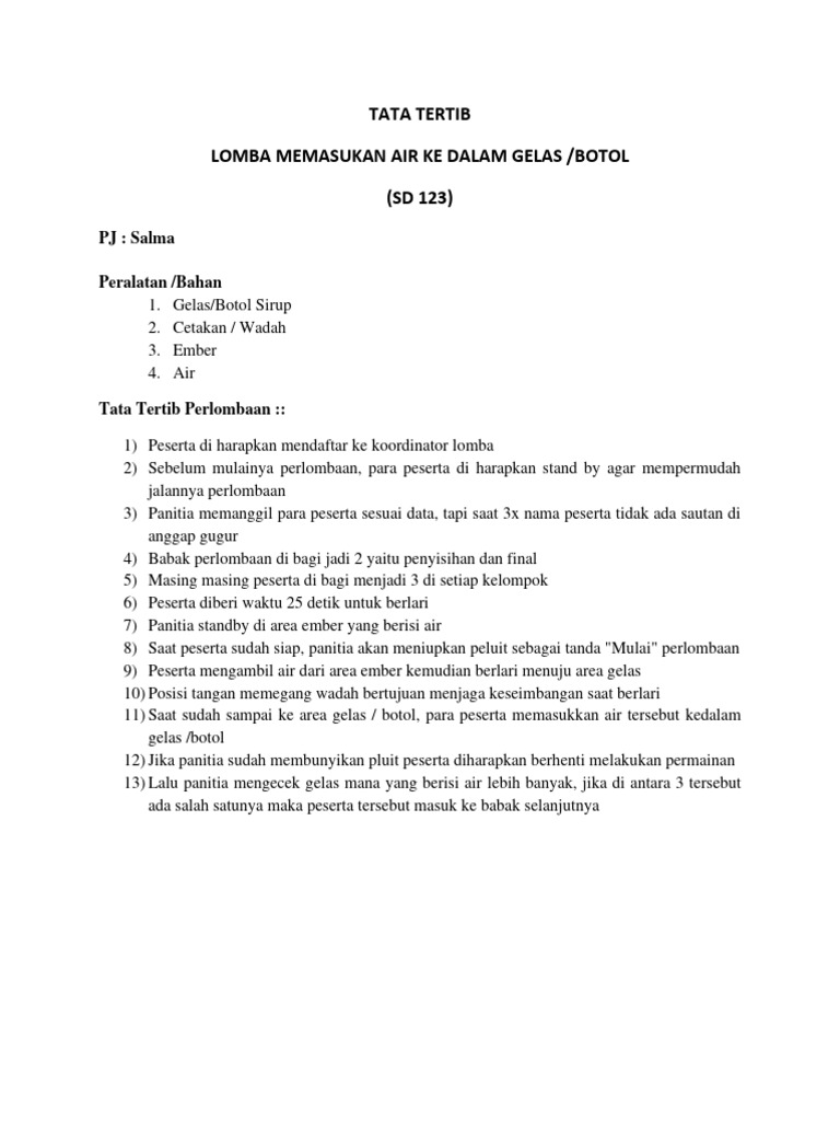 Juknis Lomba Masukkan Air Dalam Botol | PDF | Sains & Matematika