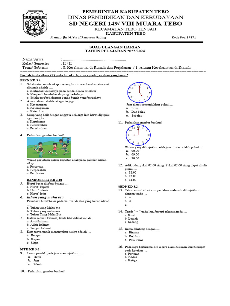 Soal PH Kelas 2 Tema 8 St.1 & 2 | PDF