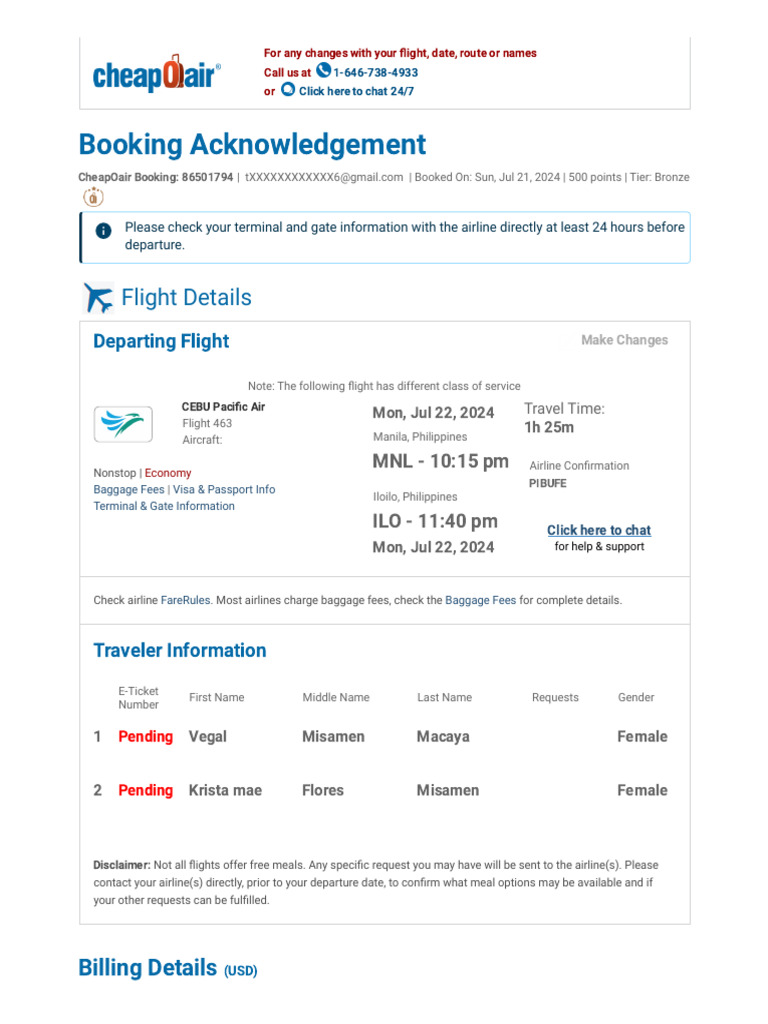 CheapOair Flight Booking Confirmation | PDF | Airlines | Aviation