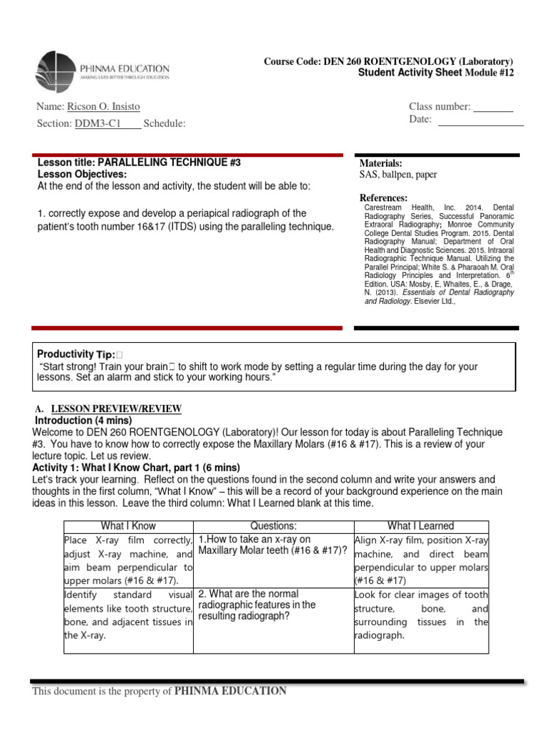 SAS DEN260 (ROENT Lab) Module12 Paralleling Technique | PDF ...