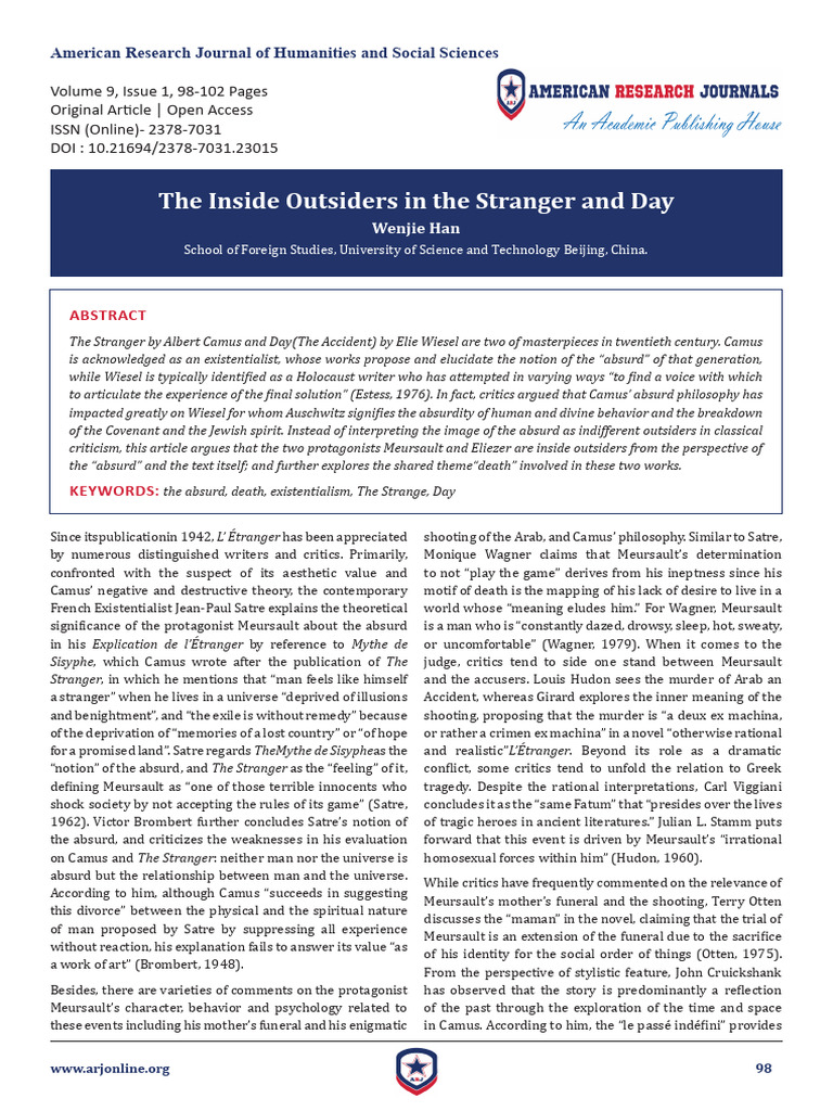 The Inside Outsiders in The Stranger and Day | PDF | Albert Camus ...