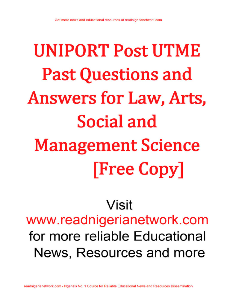UNIPORT Post UTME Past Questions For Arts Social and Management Science ...