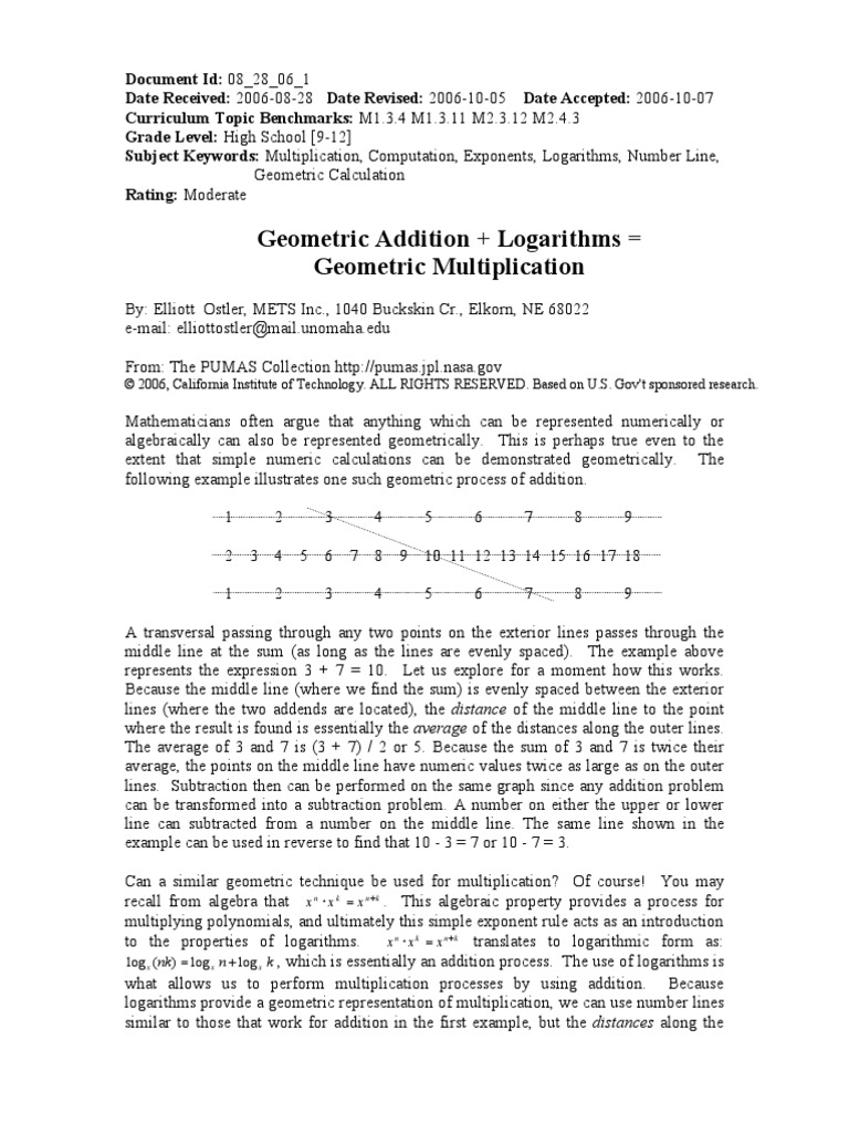 Geometric Addition + Logarithms Geometric Multiplication | PDF ...