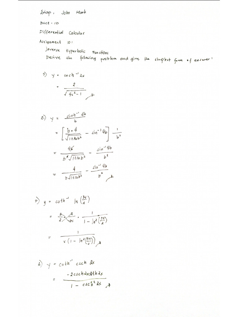 Inverse Hyperbolic Functions | PDF