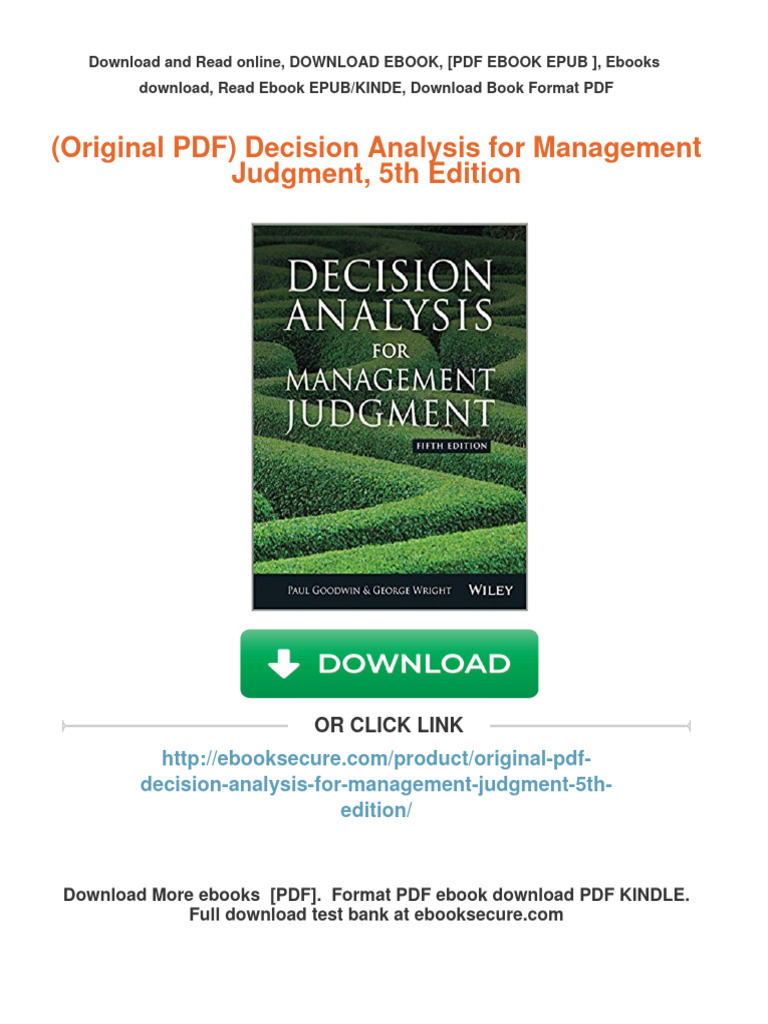 (Original PDF) Decision Analysis For Management Judgment, 5th Edition | PDF | Decision Making | Risk