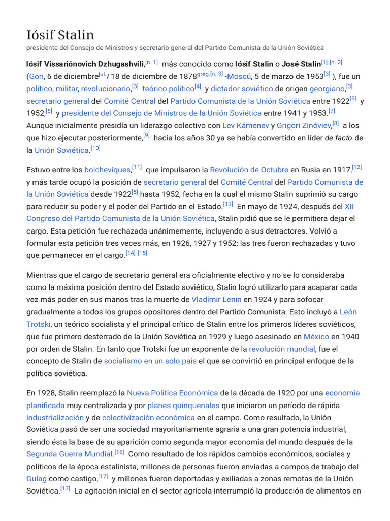 Iósif Stalin: Dictador Soviético y Líder | PDF | Joseph Stalin | Unión ...