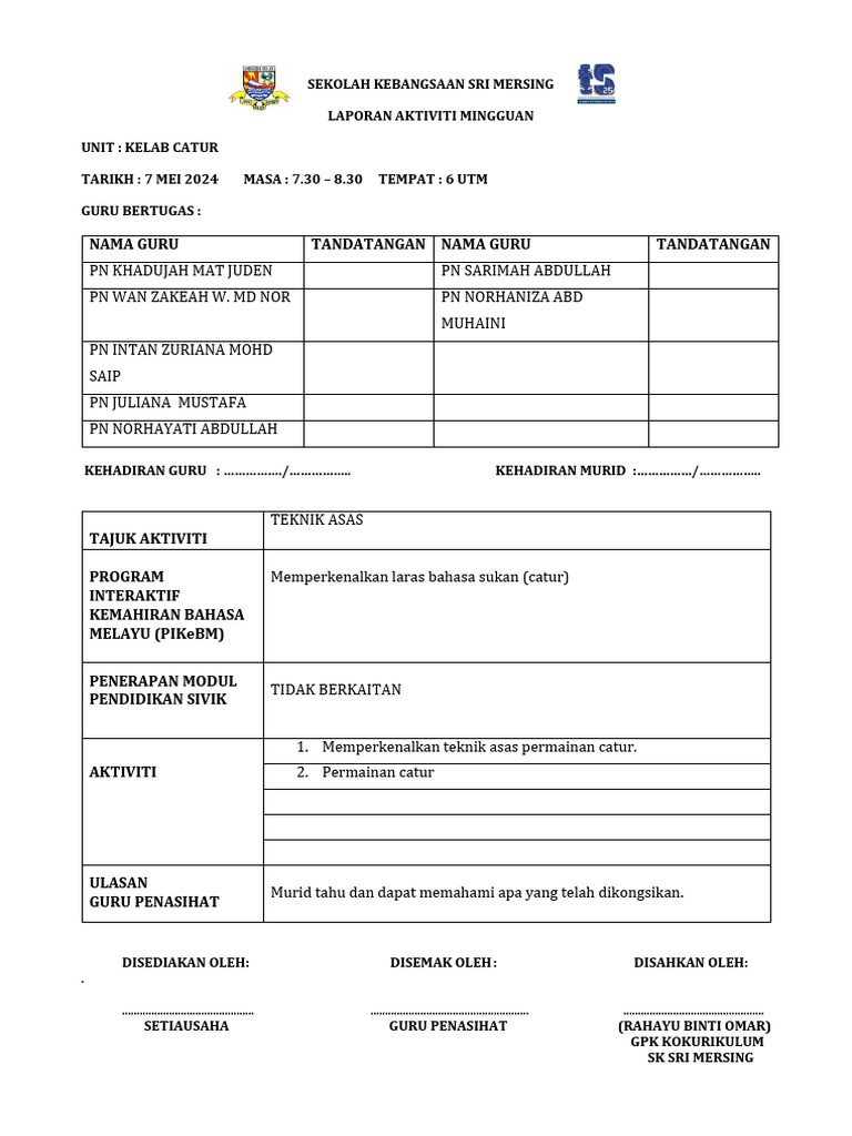 Laporan Catur 7 Mei | PDF