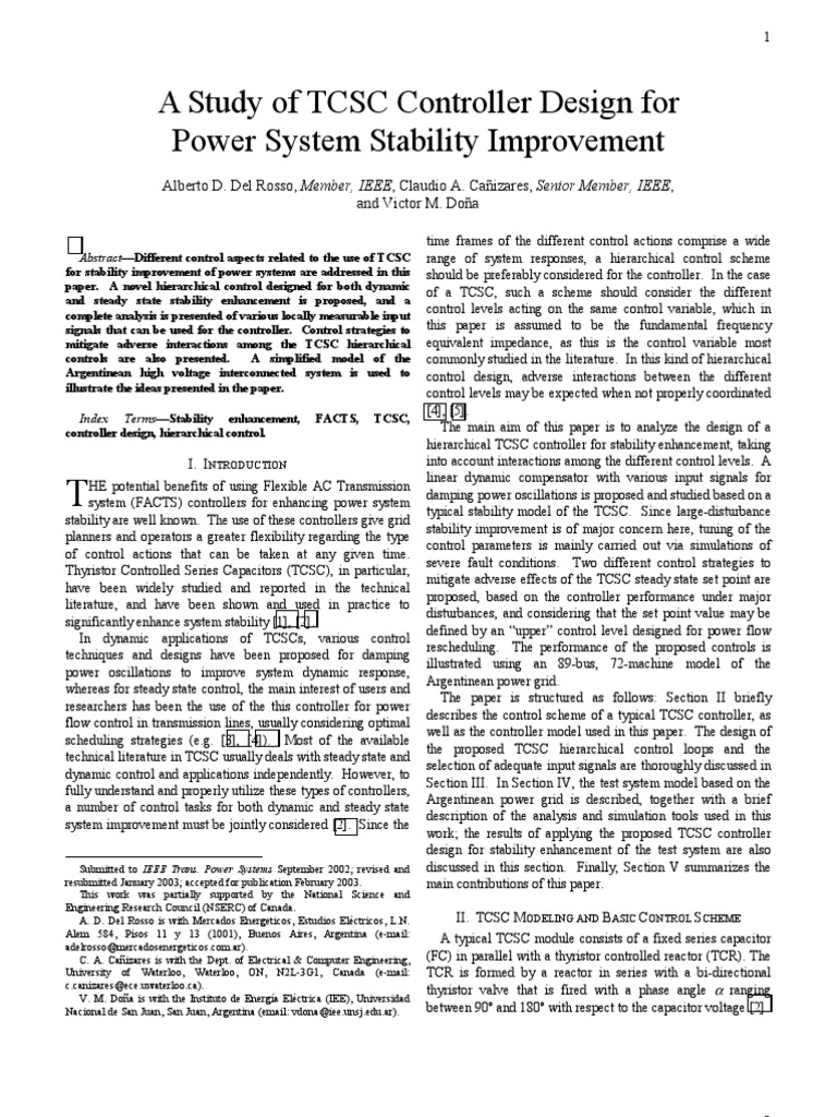 A Study of TCSC Controller Design For Power System Stability Improvement | PDF | Capacitor ...