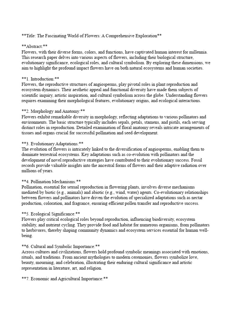 Research Paper On Flowers | PDF | Flowers | Pollination